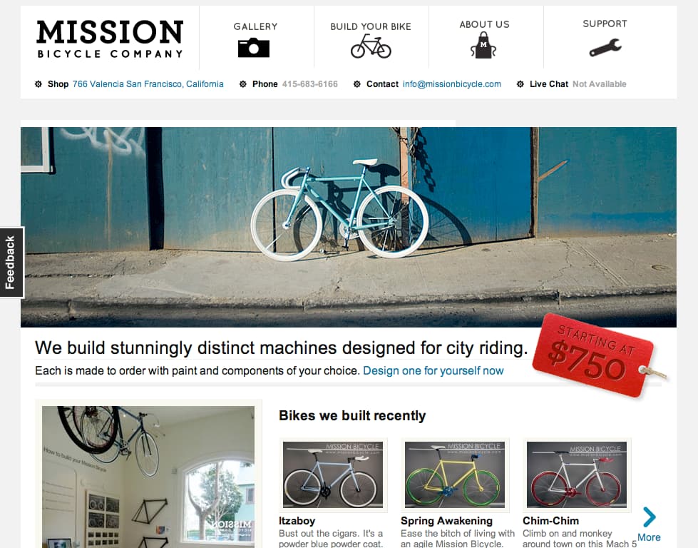 Mission Bicycle Company | Web Design Inspiration | Siteinspire